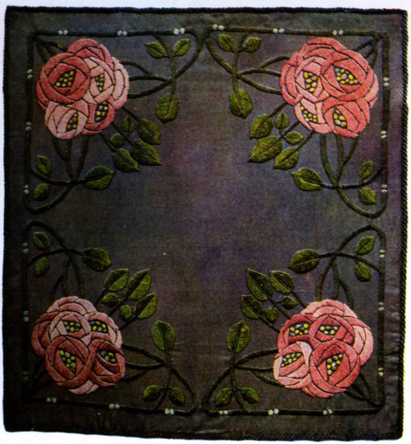 Embroidery with roses in the Glasgow Style by Ann Macbeth